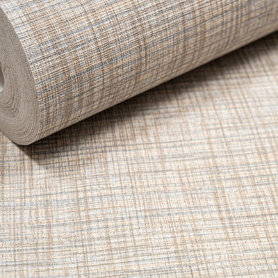 Neutral Tones Glasscloth Linen Fabric Effect Textured Thick Vinyl Wallpaper