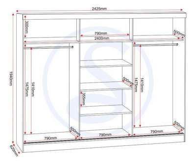 Nevada 3 Door Sliding Wardrobe with Mirror in White Gloss Finish