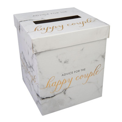 NEVITI HAPPY COUPLE MARBLE WEDDING POST BOX WHITE/GOLD (ONE SIZE)