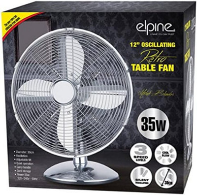 New 12 Inch Oscillating Desk Fan Cooling Air Metal Chrome 3 Speed Home ...
