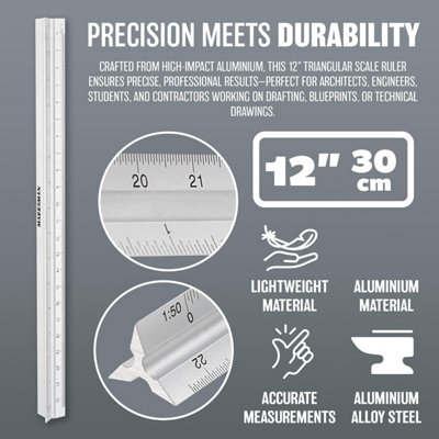New 12 Inch Triangular Aluminium Tri Scale Metal Ruler Architects ...