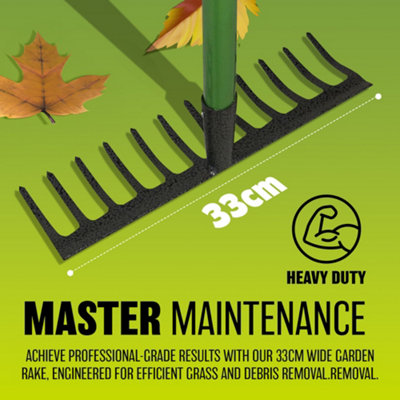 New 12 Tooth Lawn Rake Shaft Garden Handle Diy Metal Head Carbon Steel ...