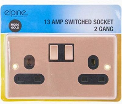 New 13amp Rose Gold Socket Double Switch Plug 2 Gang Power Electric ...