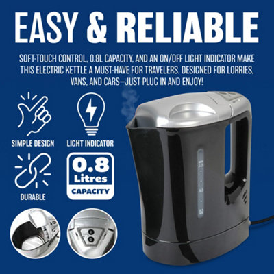 New 24v Electric Kettle Portable Van Car Travel Plug In Motor Black 1ltr