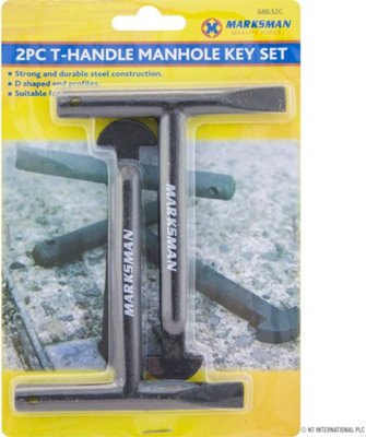 New 2pc T-handle Manhole Key Set Steel Construction Heavy Duty D Shaped ...