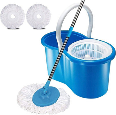 New 360 Spinning Rotating 2 Microfibre Cleaning Heads Spin Mop With Bucket Kitchen