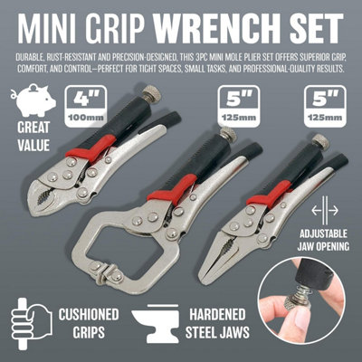 New 3pc Mini Grip Mole Locking Pliers Clamp Welding Car Garage Set Grip ...