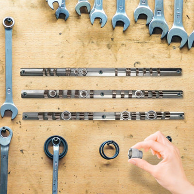 New 3pc Socket Rail Set Tools Wall Mounting Storing Organise Holds 15 ...
