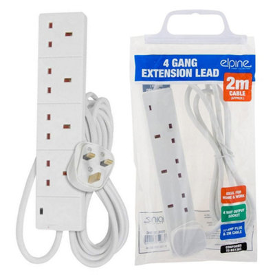 New 4 Way Gang 2m Extension Lead Mains Uk Cable 13 Amp Socket Power ...