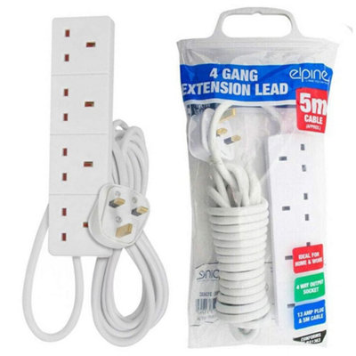 New 4 Way Gang 5m Extension Lead Mains Uk Cable 13 Amp Socket Power