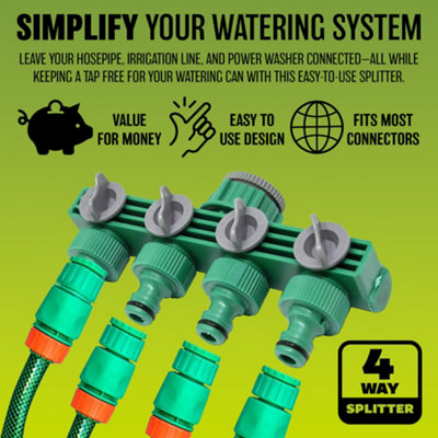 New 4 Way Tap Connector Adapter Garden Hose Pipe Adaptor Outlet Splitter