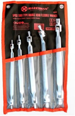 New 5pc Flexible Torx Double Head Chrome Wrench Set Spanner Flexi Head ...