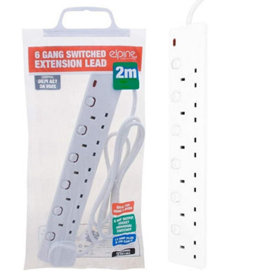 New 6 Way Gang 2m Extension Lead Uk Cable 13 Amp Switched Socket Power ...