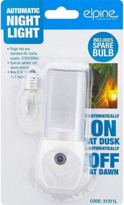New Automatic Night Light Standard Ac Mains Bright With Spare Bulb 230V ...