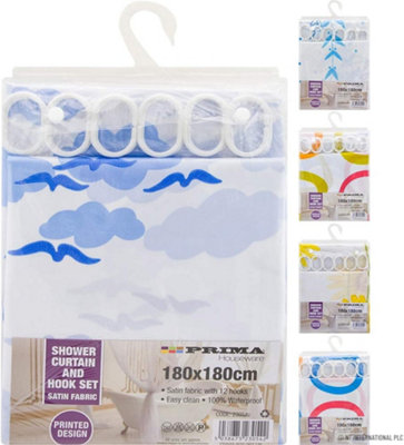 New Bathroom Shower Curtains With Hooks Rings Bath Fabric Waterproof 180Cm | DIY at B&Q