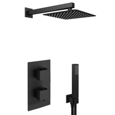 New Black 2 Dial 2 Way Concealed Twin Head Thermostatic Kit Shower ...