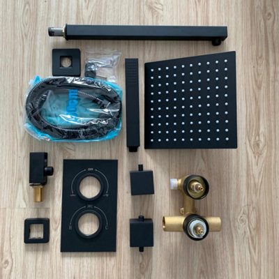 New Black 2 Dial 2 Way Concealed Twin Head Thermostatic Kit Shower ...