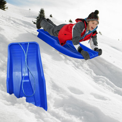 New Blue Kids Heavy Duty Snow Sledge Toboggan Sleigh Sled Rope Plastic ...