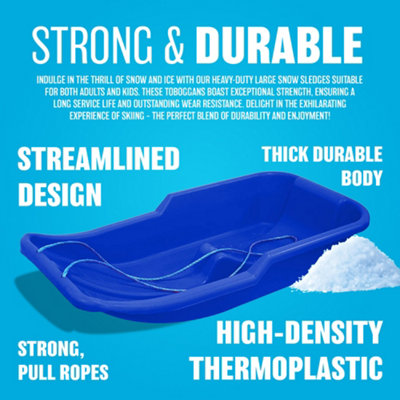 New Blue Kids Heavy Duty Snow Sledge Toboggan Sleigh Sled Rope Plastic ...