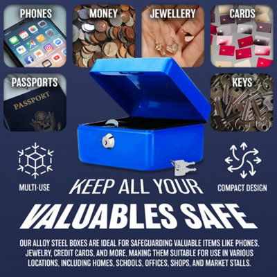 New Blue Safe Security Steel Metal Petty Money Box Cash Storage ...