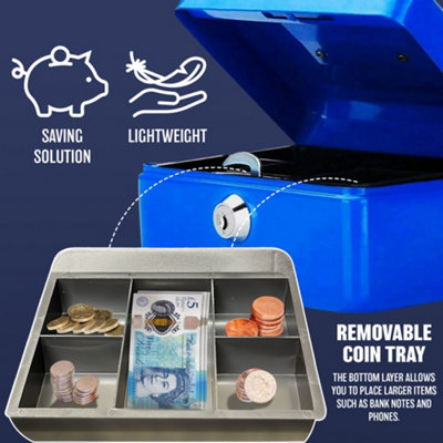New Blue Safe Security Steel Metal Petty Money Box Cash Storage ...