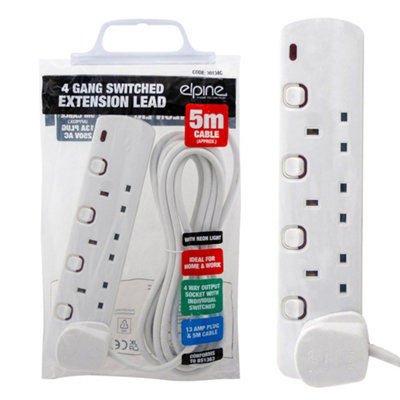 New Extension Lead Cord Uk Cable Electric Mains Power Gang 4 Way ...