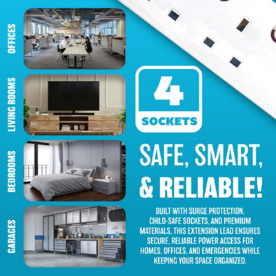 New Extension Lead Cord Uk Cable Electric Mains Power Gang 4 Way ...