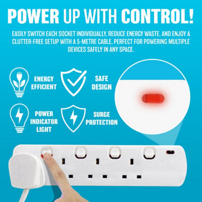 New Extension Lead Cord Uk Cable Electric Mains Power Gang 4 Way ...