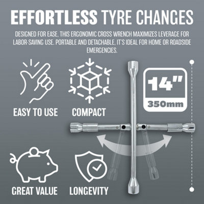 New Folding 4 Way Cross Wheel Wrench Spanner Car Brace 14 Inch 350mm