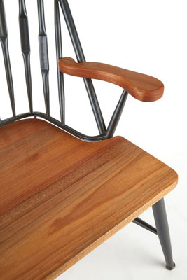 New Foundry Walnut Wood And Metal Armchair