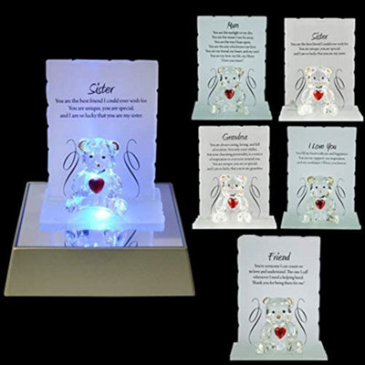New Glass Crystal Ornaments Bear Gift Set Poem Poetic Writing Message ...