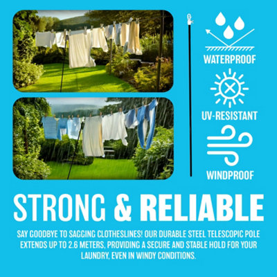 New Heavy Duty 2.6m Telescopic Washing Extending Support Clothes Line ...