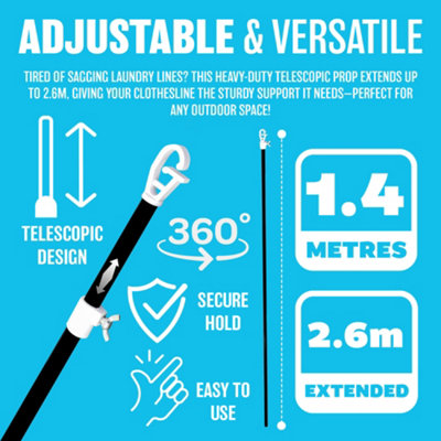 New Heavy Duty 2.6m Telescopic Washing Extending Support Clothes Line ...