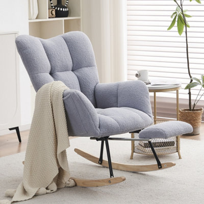 New Modern Teddy Fabric Tufted Upholstered Rocking Chair with pull-out ...