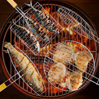 New Pack Of 4 Bbq Grills Chrome Cooking With Long Handle Burgers Fish ...