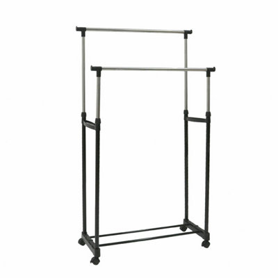 New Portable Clothes Rack Double Hanging Garment Bar Heavy Duty Hanger ...