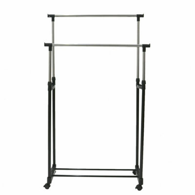 New Portable Clothes Rack Double Hanging Garment Bar Heavy Duty Hanger ...