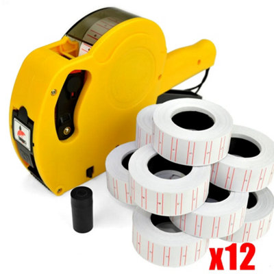 New Price Tag Gun Pricing Labeller +12 Label Rolls Sticker Spare Ink ...