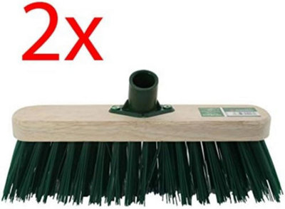 New Set Of 2 Wooden Stiff Green Bristle Hard Brush Broom Head Cleaning ...