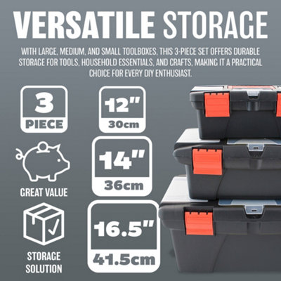 New Set Of 3 Tool Boxes Storage Tools Organiser Diy Compartment With ...