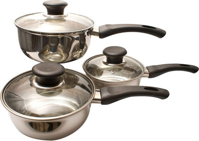 New Stainless Steel 3pc Cookware Set 14,16,18cm Cooking Dishware
