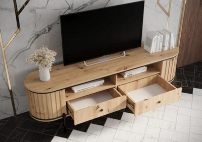 New York 181cm TV Unit in Rustic Oak Artisan - Wide Media Console with ...
