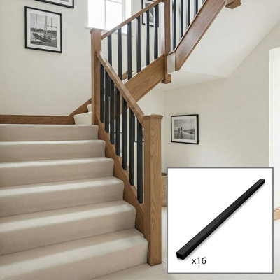 New York Black Metal Rectangular Stair and Landing Spindle - 16 Pack ...