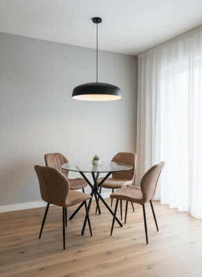 New York Dining Table with 4 Tan Jaydn Leather Chairs