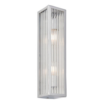 Newham Chrome & Clear Ribbed Glass Bathroom Wall Light - Dimmable, IP44 ...