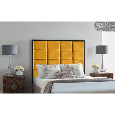 Newland 54 inch Floorstanding Headboard Plush Velvet - Mustard | DIY at B&Q