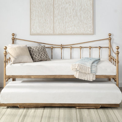 Newnham Classic Victorian Style Living Room Bedroom Antique Brass Metal Day Bed Frame w Trundle