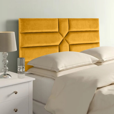 Newtown 54 inch Floorstanding Headboard Plush Velvet - Mustard | DIY at B&Q