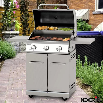 Nexgrill 3 Burner Stainless Steel Gas BBQ Grill with 40,500 BTUs, Cast ...