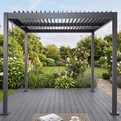 Next Day Delivery- Aluminium Pergola 3m x 3m - Anthracite Grey RAL 7016 ...